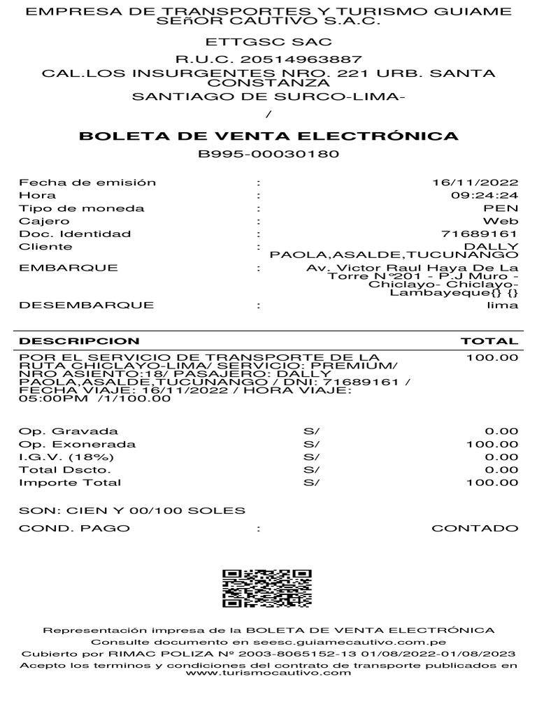 Boleta de Venta Electrónica: Descripcion Total | PDF