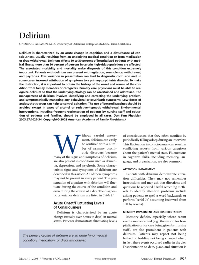 Delirium Review | Dementia | Psychosis