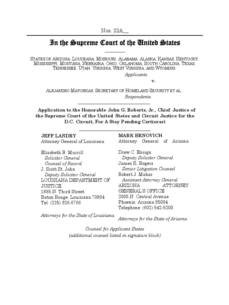 Title 42 Emergency Application For Stay File Version | PDF | Supreme ...