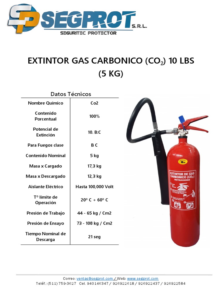 Ficha Tecnica Extintor Importado Co2 10LBS | PDF