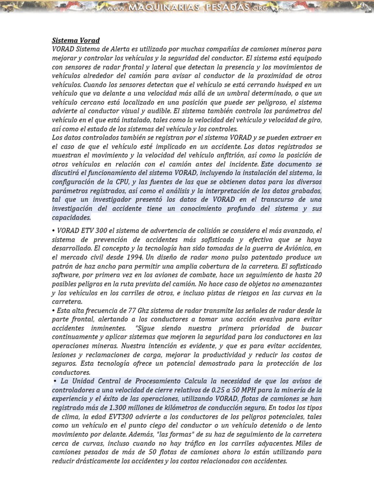 Material Sistema Vorad Camiones Mineros | PDF | Sistema de ...