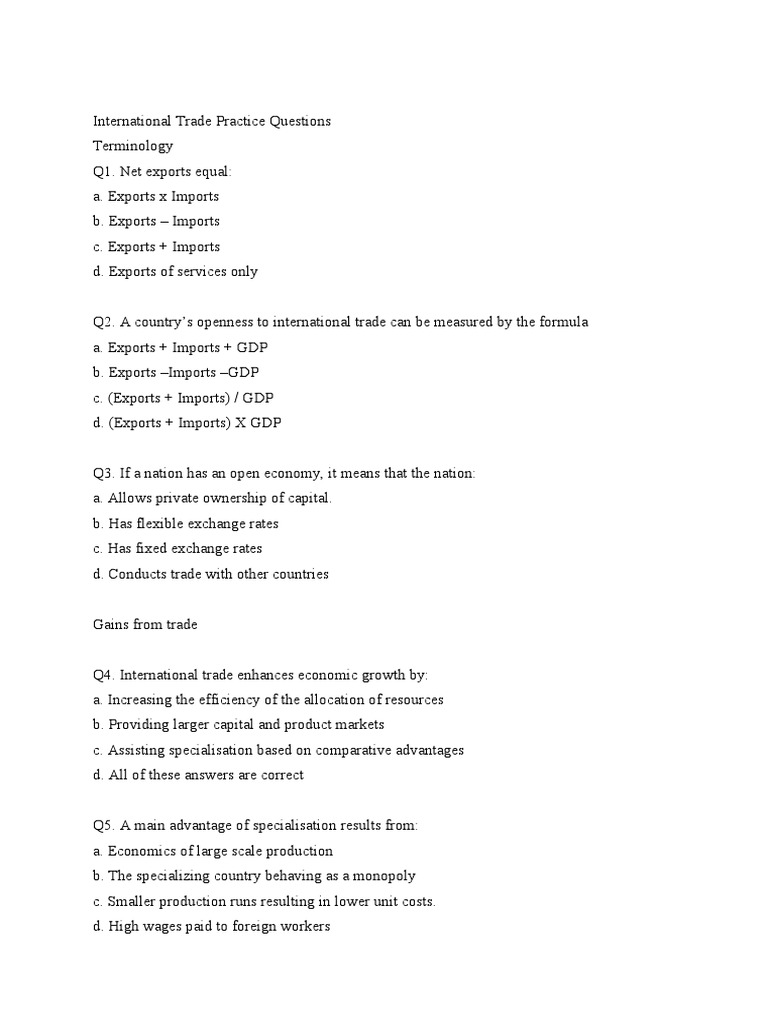 International Trade Practice Questions | PDF | Exchange Rate | Tariff