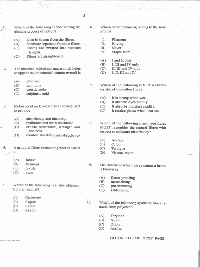 Fashion Sense Past Paper | PDF | Textiles | Seam (Sewing)
