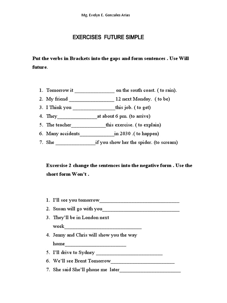 Exercises Future Simple | PDF