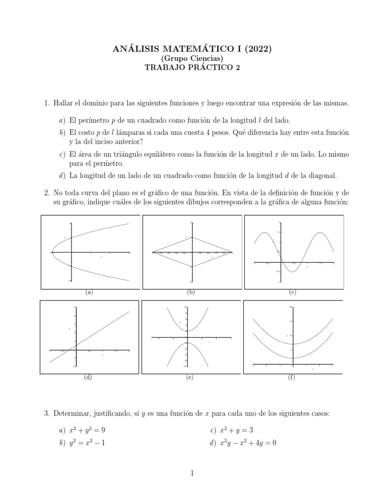 Análisis matemático I: Funciones y dominios | PDF | Función (Matemáticas) | Funciones y mapeos