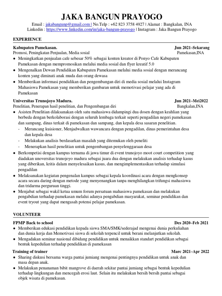 CV - Jaka Bangun Prayogo | PDF | Ilmu Sosial