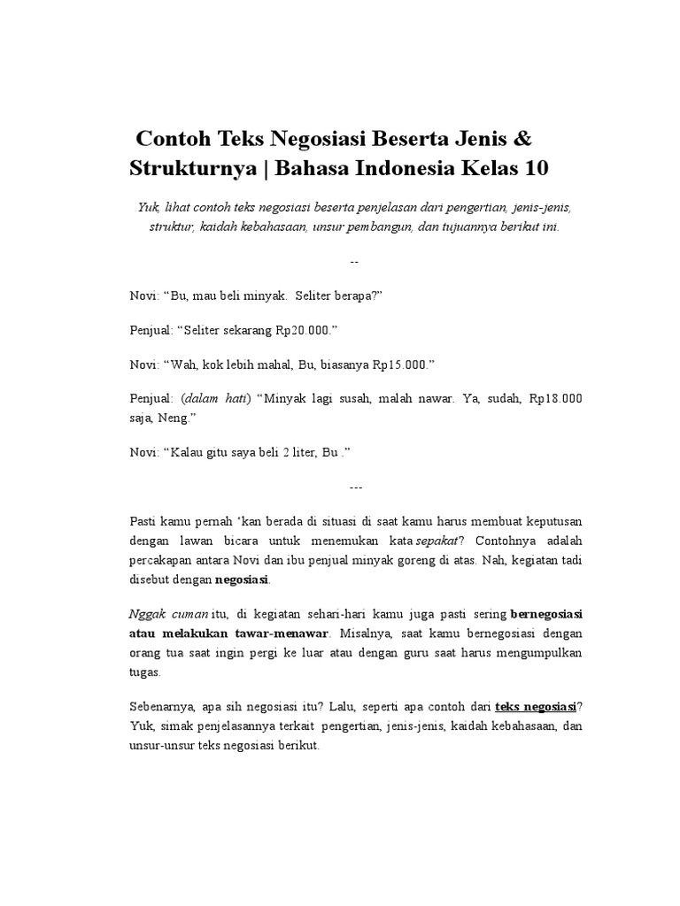 Contoh Teks Negosiasi Beserta | PDF