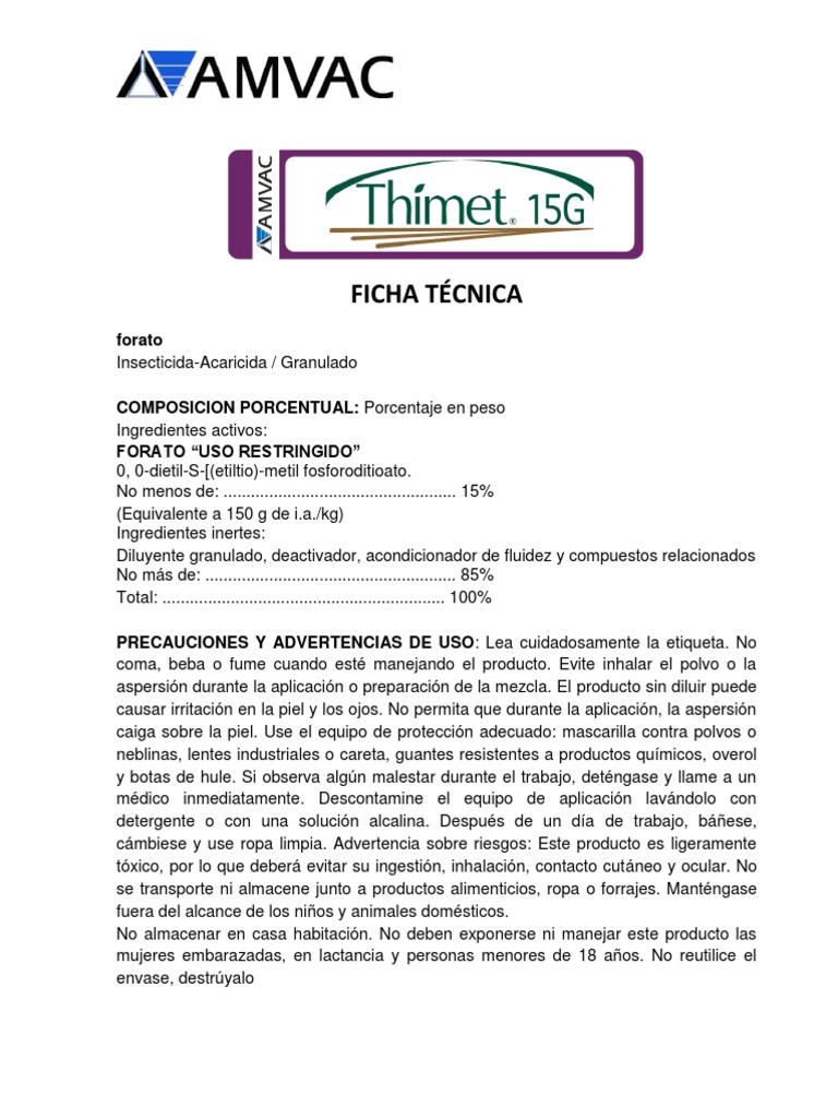 THIMET 15G FichaTecnica | PDF | Siembra | Especialidades Medicas