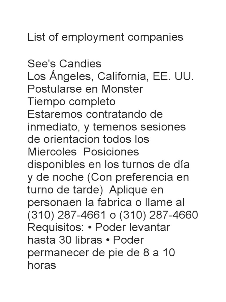 List of Companies For Employment | PDF