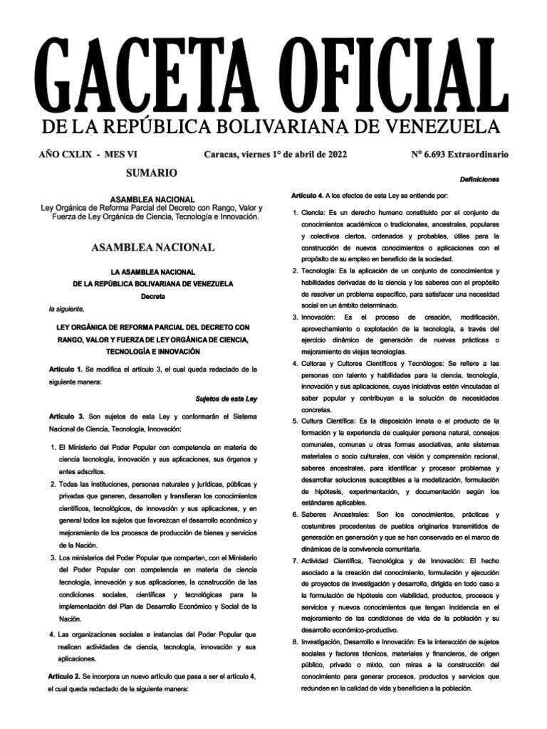 GOEXT 6693 LOCTI 2022 (Rev2) | PDF | Innovación | Venezuela