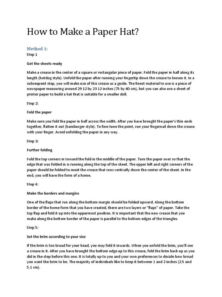 How To Make A Paper Hat | PDF | Adhesive | Hat