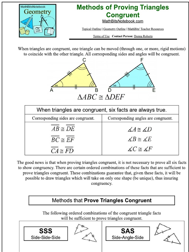 Methods of Proving Triangle Congruent - MathBitsNotebook (Geo - CCSS ...