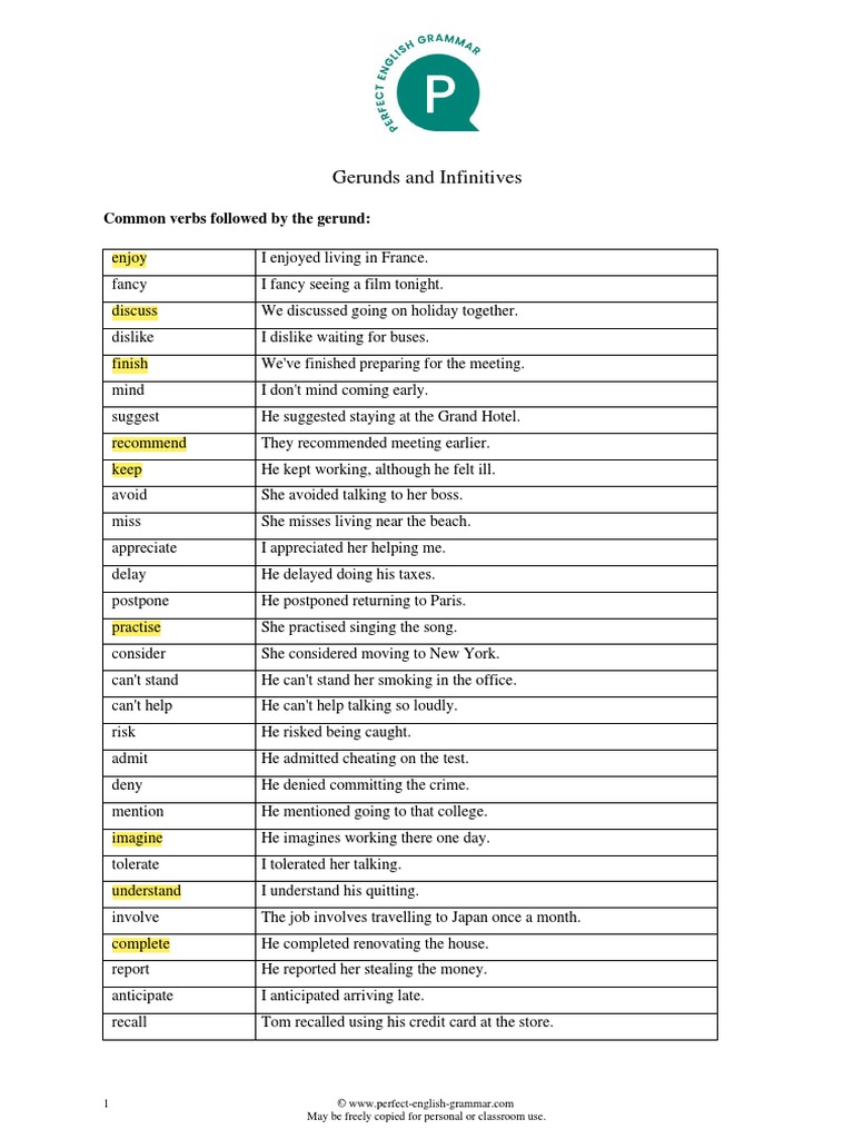 Gerunds vs. Infinitives: Common Verbs Guide | PDF