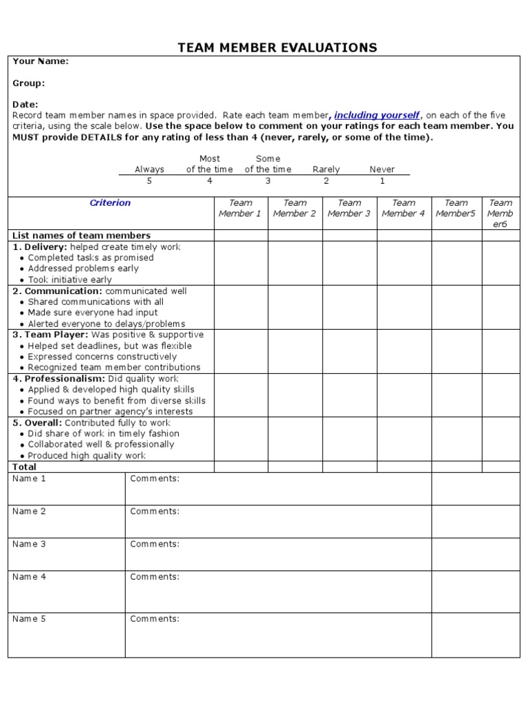 Team Evaluation Form | PDF