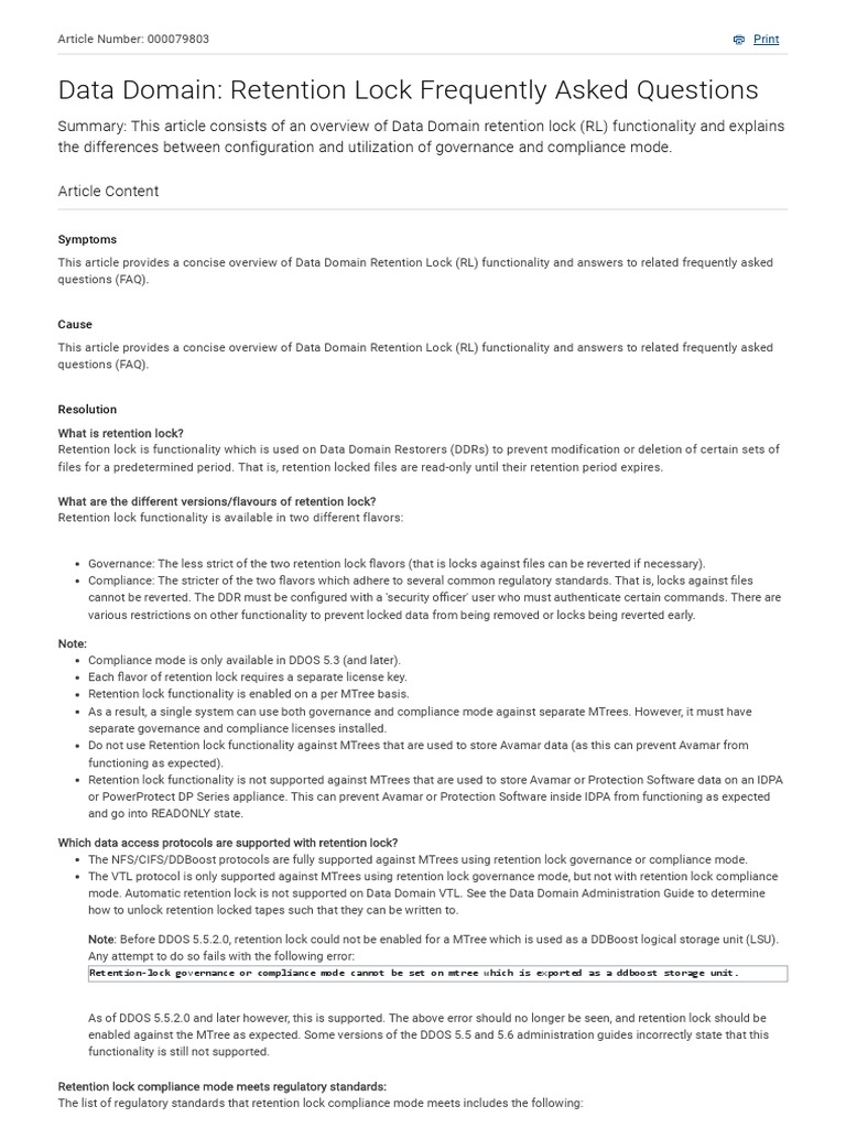 Data Domain - Retention Lock Frequently Asked Questions - Dell US | PDF ...