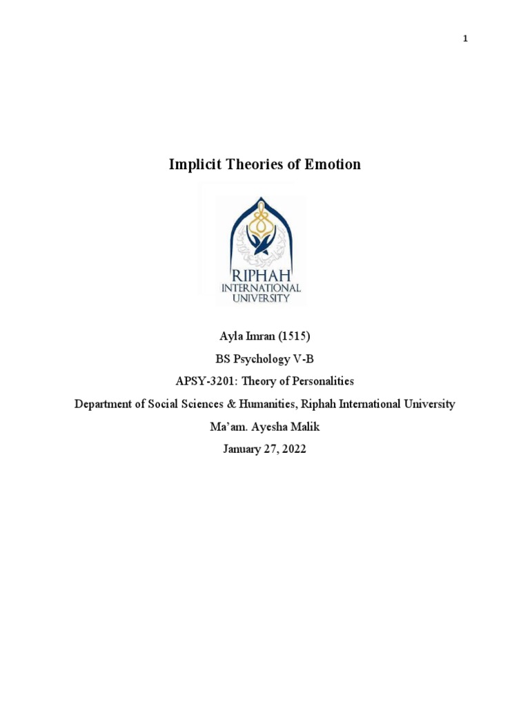 Implicit Theories of Emotion | PDF | Emotions | Well Being