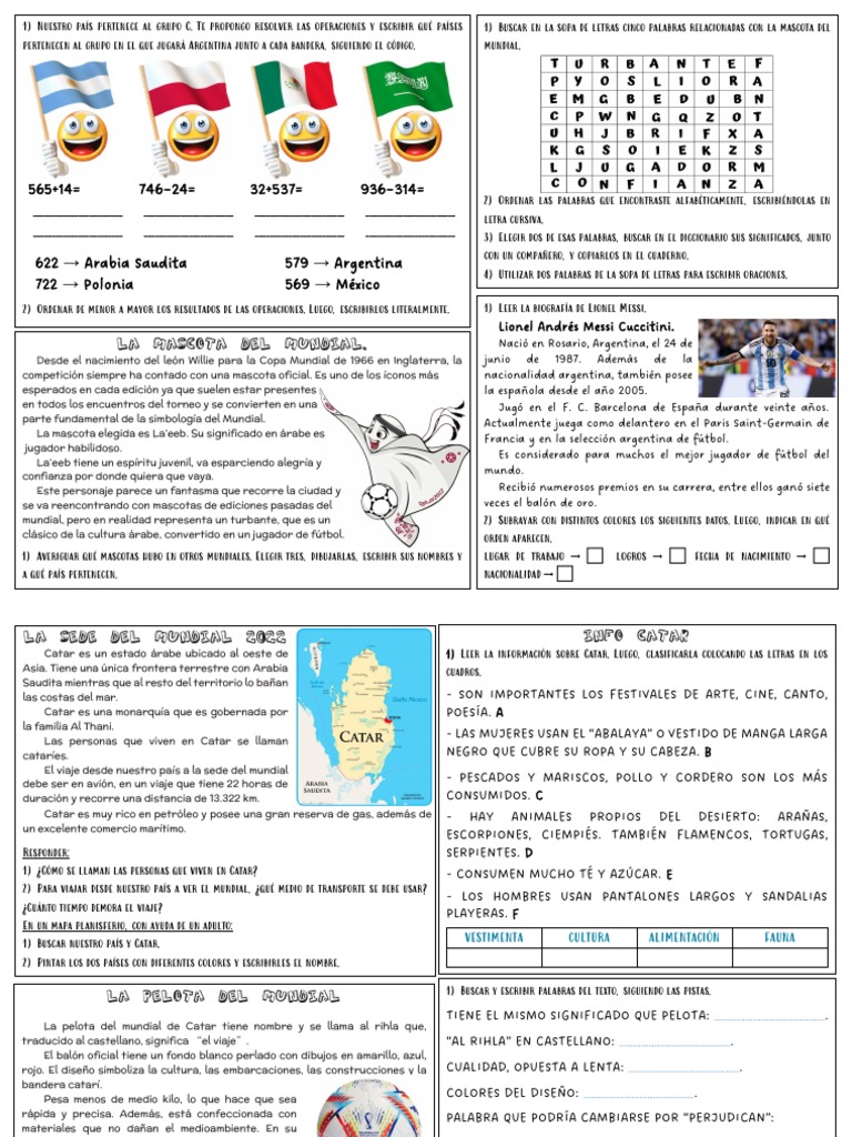 Actividades Mundial de Catar - 2º Grado 2022 | PDF | Katar | Arabia Saudita
