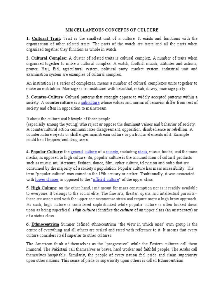 Cultural Concepts: Understanding Cultural Traits, Complexes ...