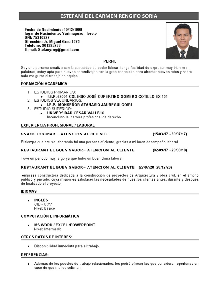 Perfil Laboral de Estefaní Rengifo | PDF | Ciencias sociales