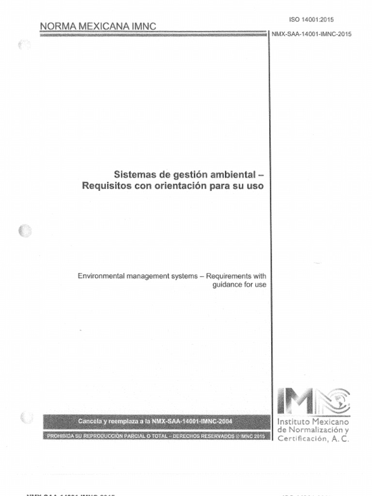 Iso 14001-2015 - Nmx-Saa-14001-Imnc-2015 | PDF