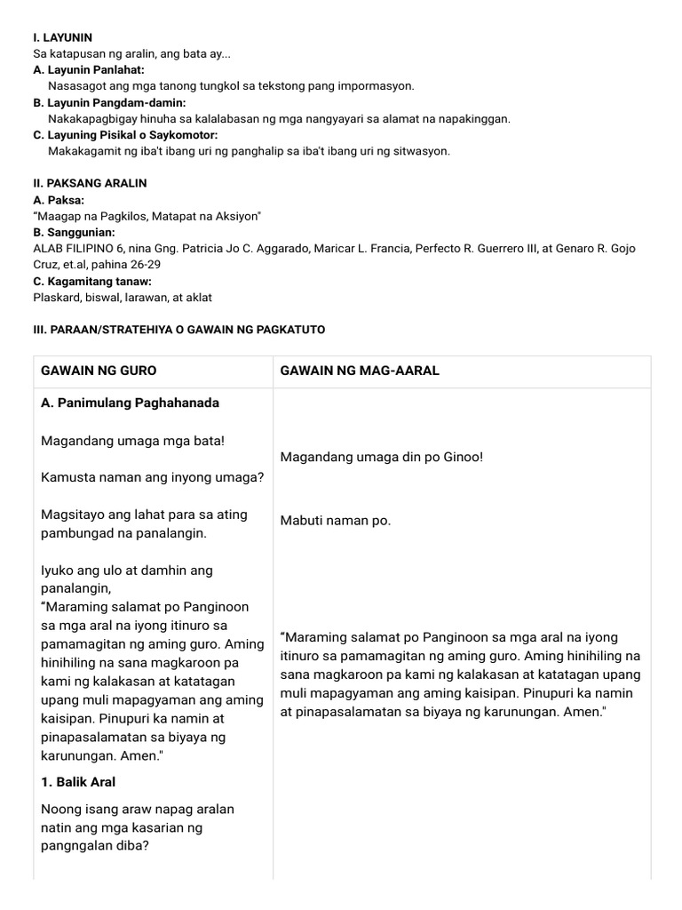 Filipino Lesson Plan | PDF