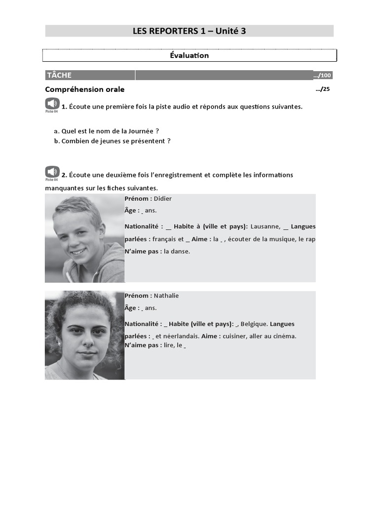 Les Reporters 1 Eva U3 Alumno | PDF | Linguistique