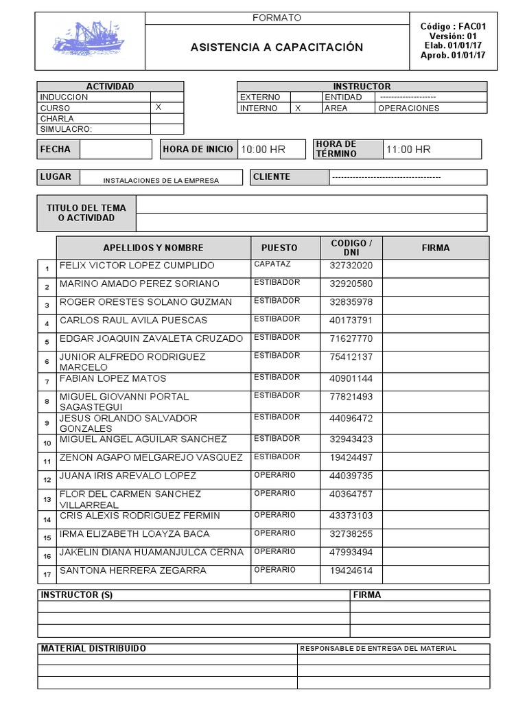 Formato de Asistencia A Capacitaciones | PDF