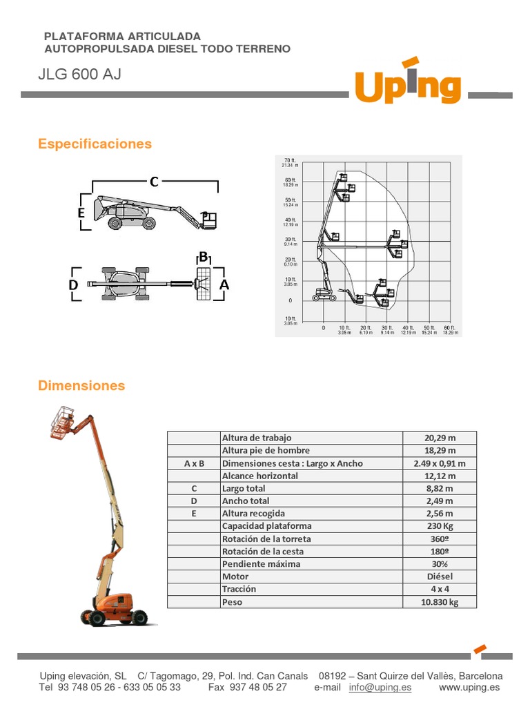 Ficha Técnica Brazo Articulado Diésel 20 M JLG 600 AJ | PDF