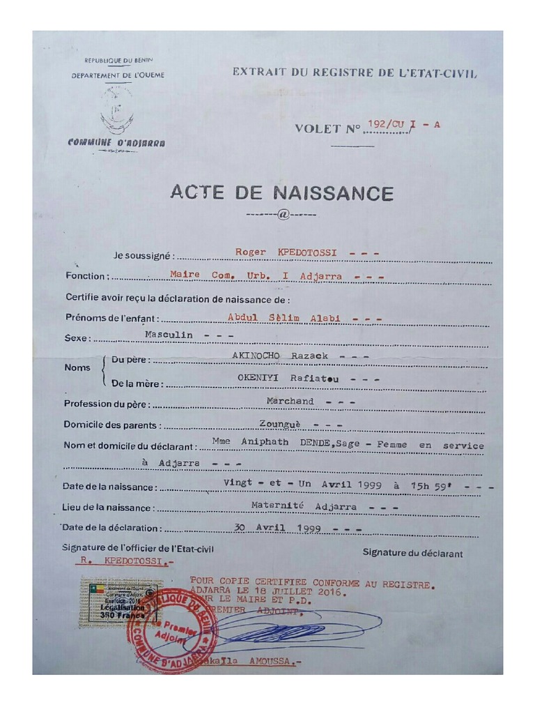 Acte de Naissance | PDF