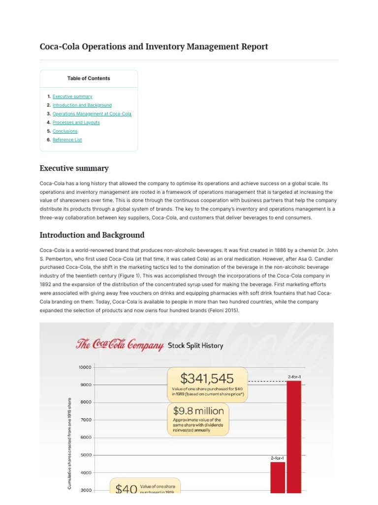 Coca-Cola Operations and Inventory Management - 1192 Words - Report ...
