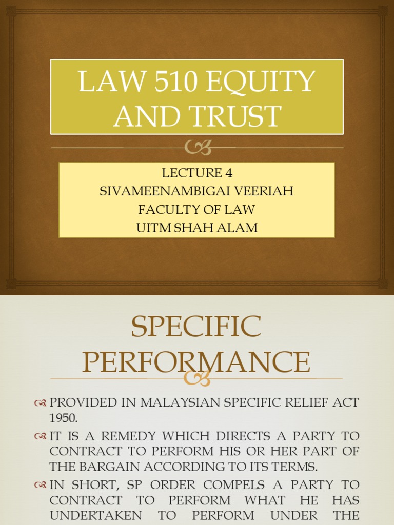 Specific Performance in Malaysian Law | PDF | Injunction | Legal Remedy