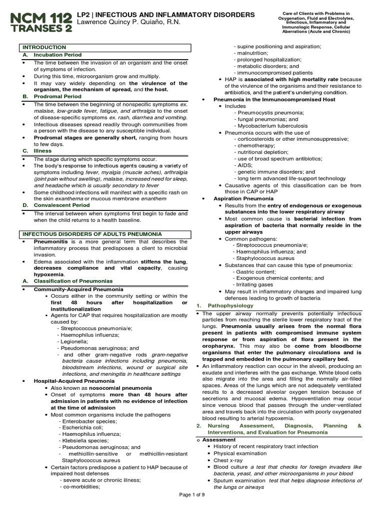 NCM112 LP2 Transes | PDF | Pneumonia | Hepatitis