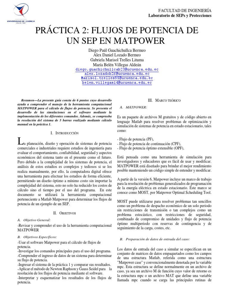 Informe Práctica 2 - Flujos de Potencia en Matpower | PDF | Simulación ...