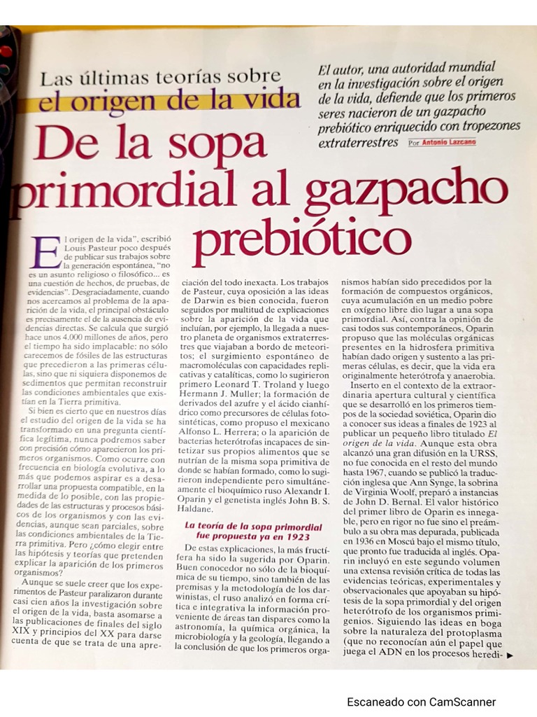 Articulo de La Sopa Primordial Al Gazpacho Prebiótico | PDF