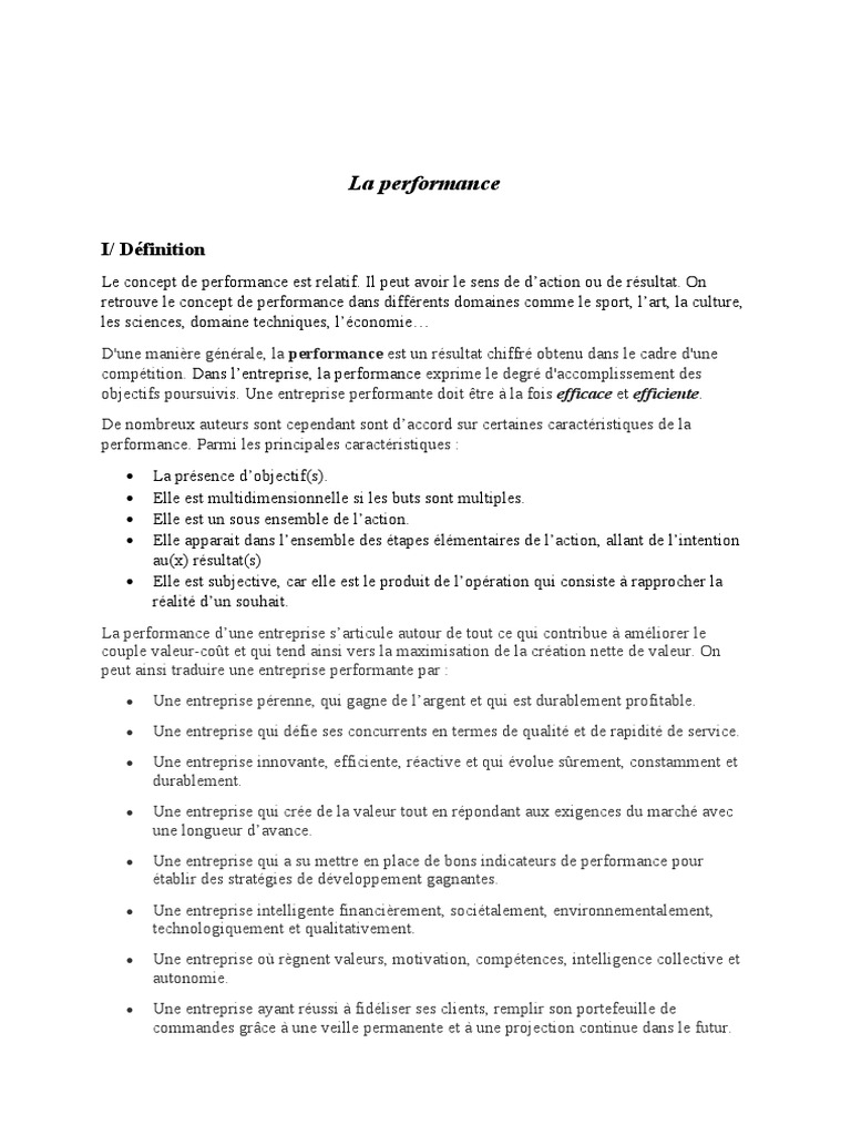 Définition et Indicateurs de Performance | PDF | Business