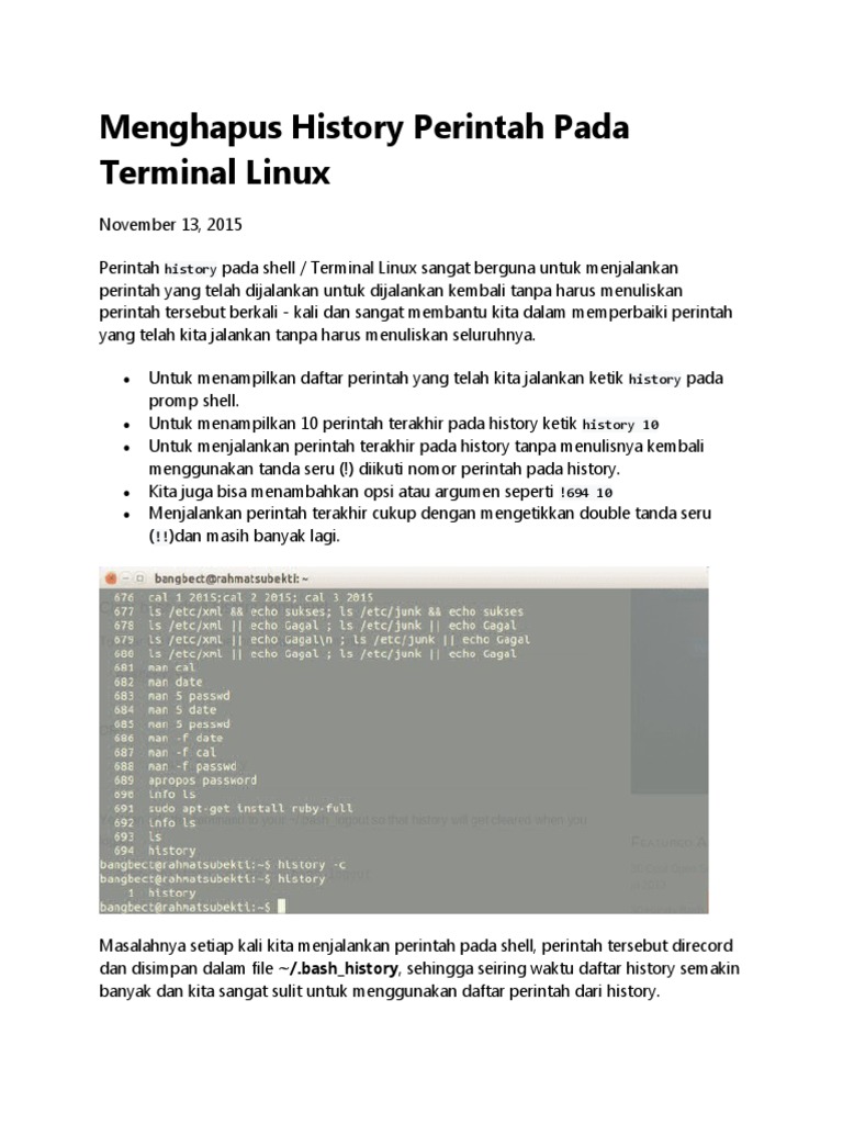 Menghapus History Perintah Pada Terminal Linux | PDF