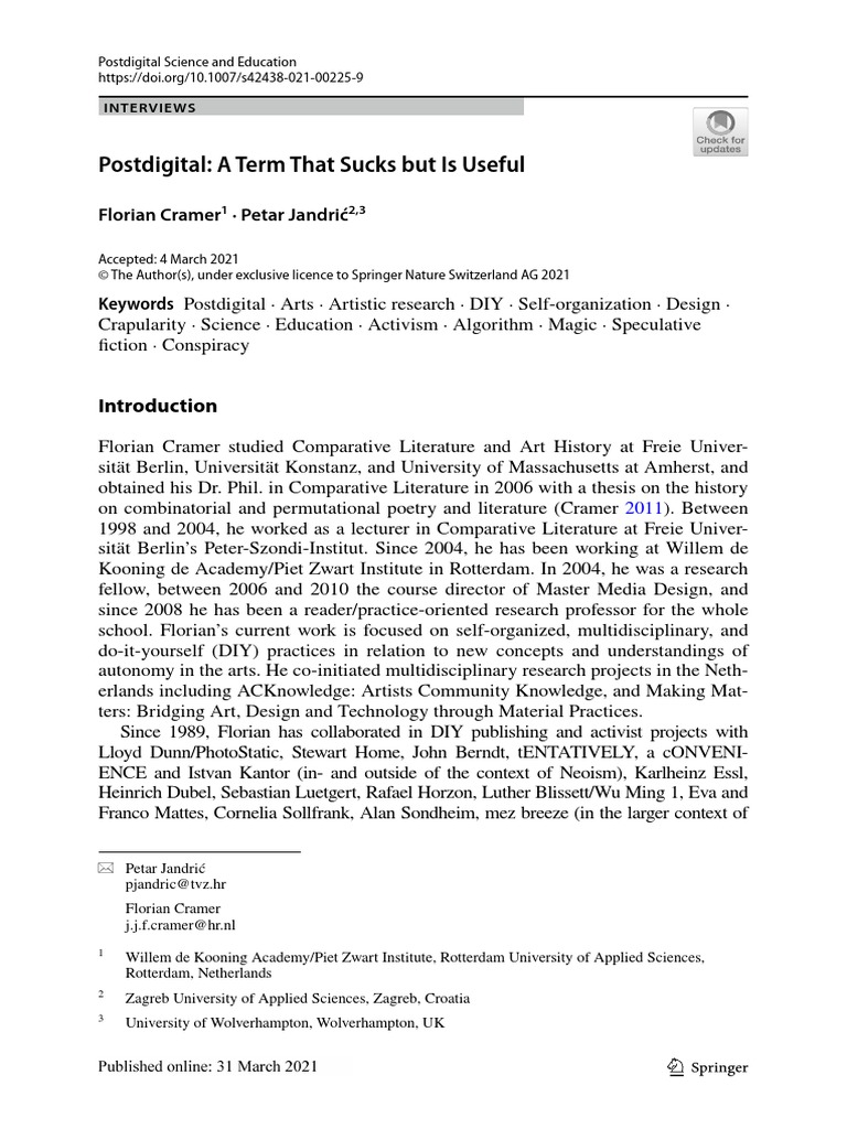 Cramer Florian Jandric Petar 2021 Postdigital A Term That Sucks But Is Useful | PDF | Hacker ...