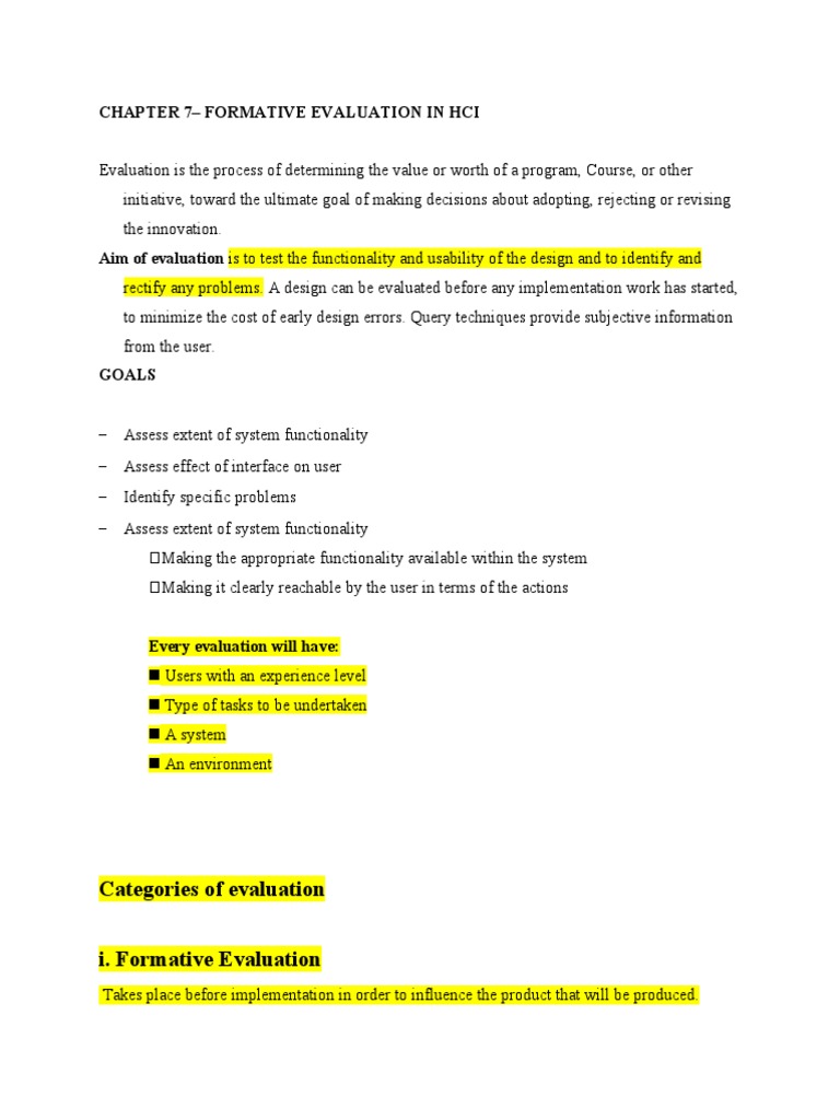 Chapter 7 - Formative Evaluation | PDF | Usability | Evaluation