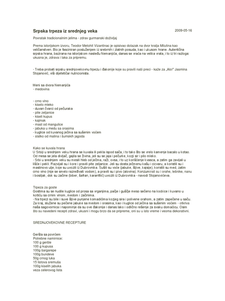 Srpska Trpeza Iz Srednjeg Veka | PDF