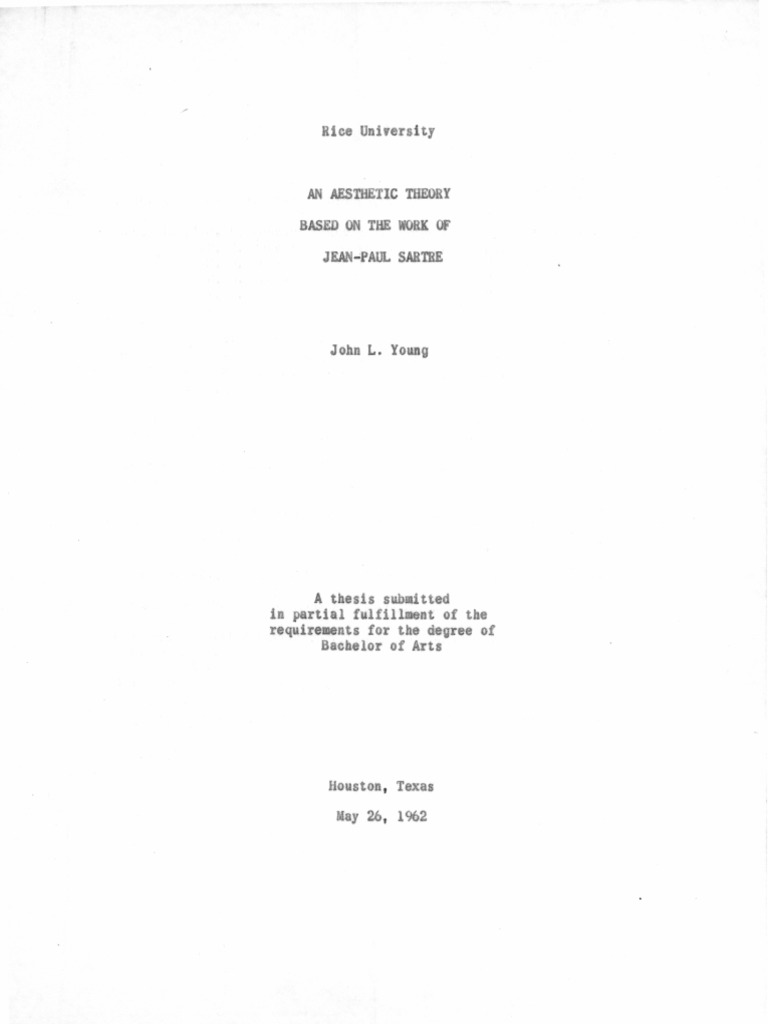 Sartre Aesthetic Theory Thesis 1964 | PDF | Rationalism | Consciousness