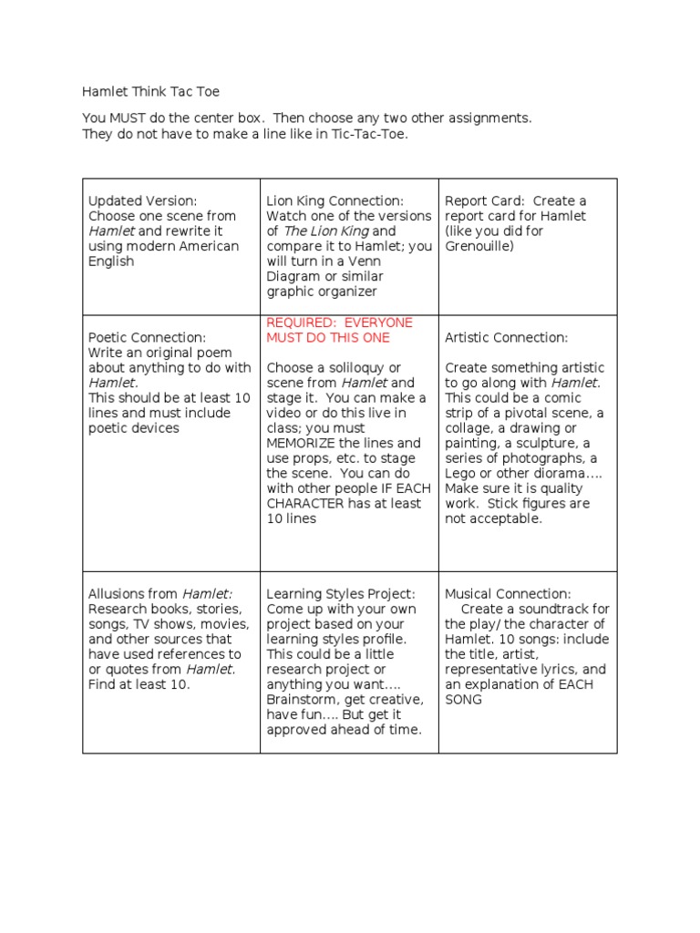 Hamlet Think Tac Toe | PDF
