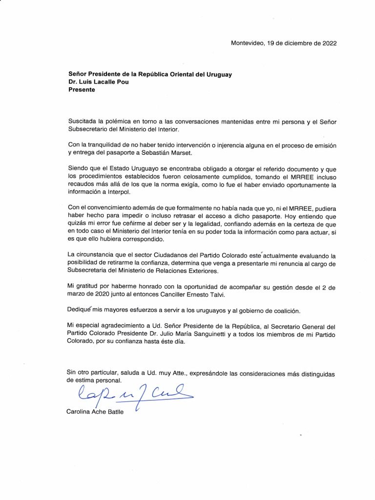 Carta de Renuncia Carolina Ache | PDF