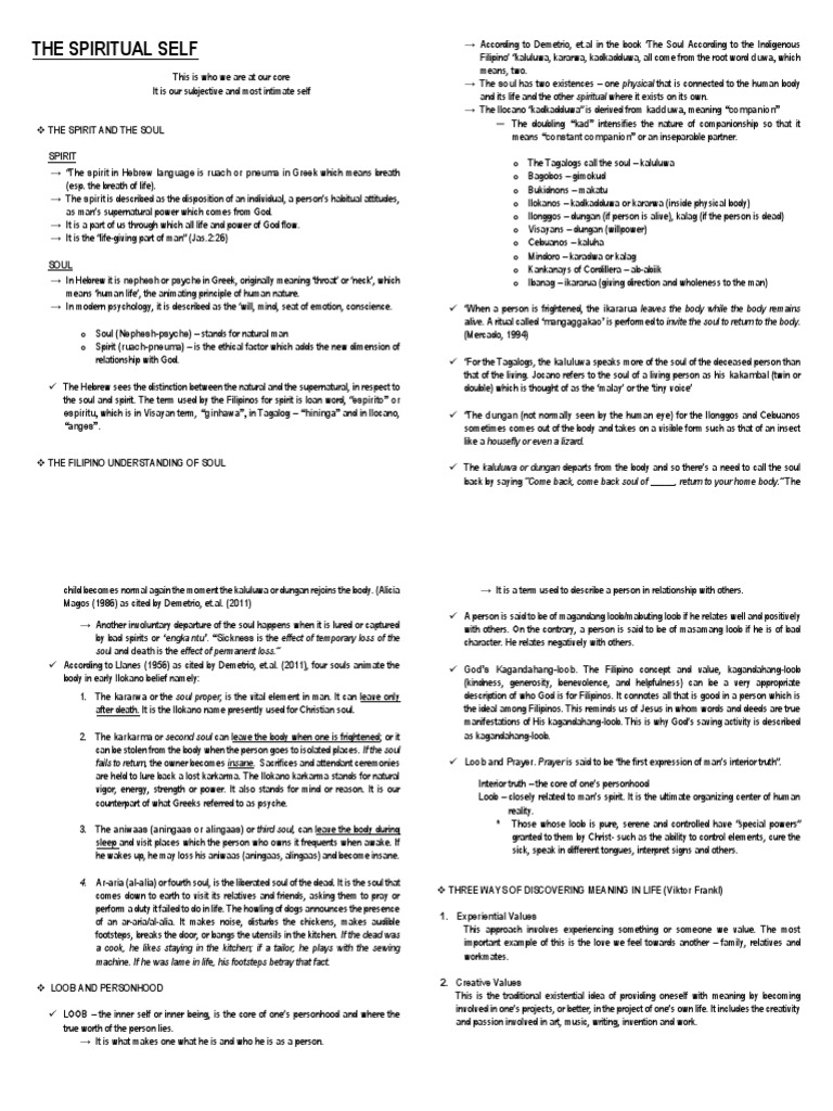 THE-SPIRITUAL-SELF Handout | PDF | Soul | Rituals