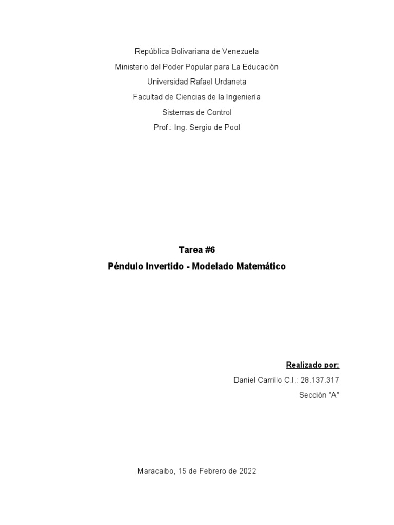 Sistema_de_Control_Péndulo_Invertido_Modelado_Matemático_Daniel | PDF ...