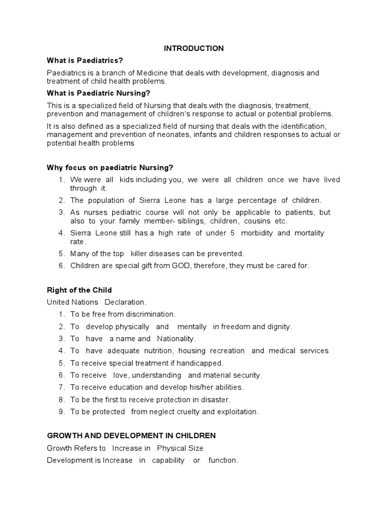 SRN Year One Peads Notes | PDF | Adolescence | Breastfeeding