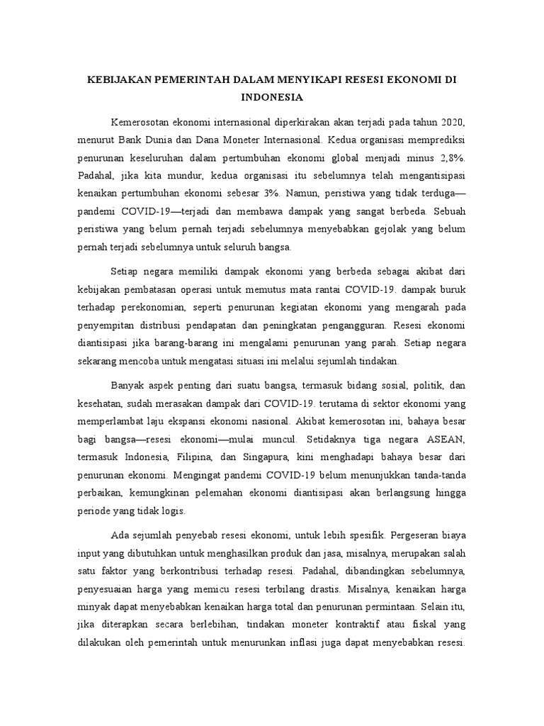 Kebijakan Indonesia Hadapi Resesi Ekonomi | PDF