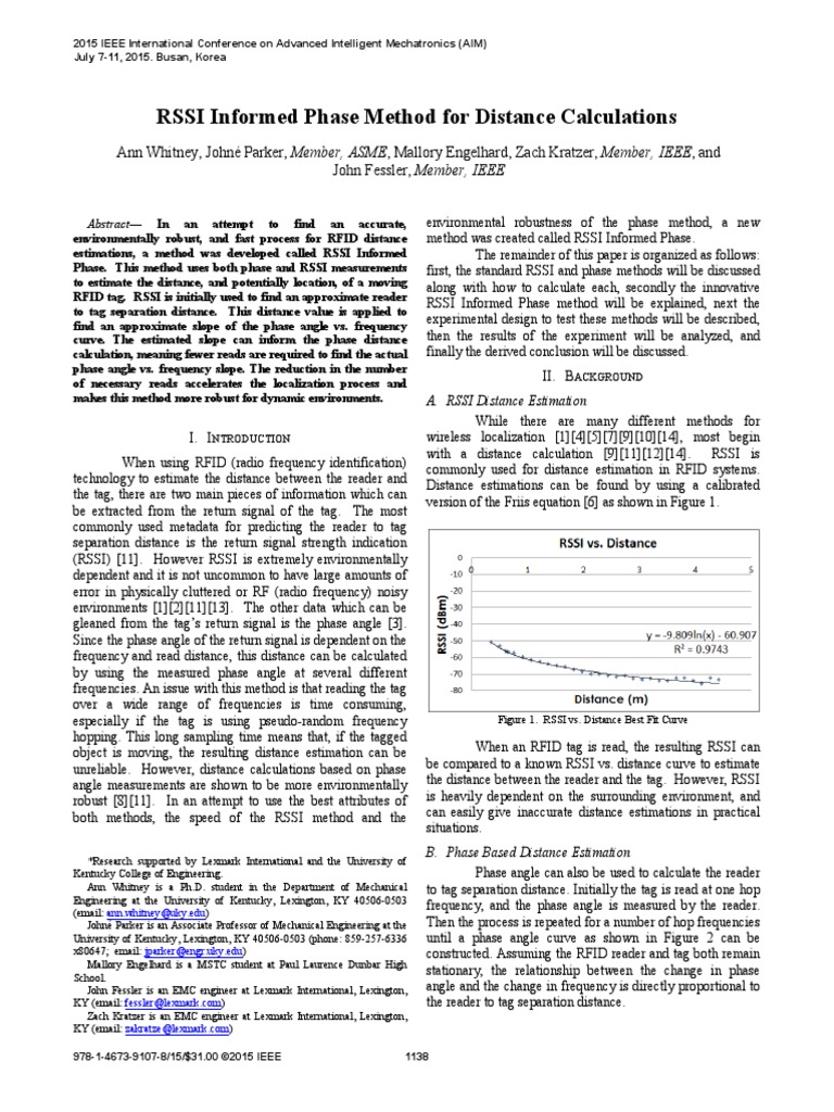 RSSI Informed Phase Method For Distance Calculations | PDF | Phase (Waves) | Slope