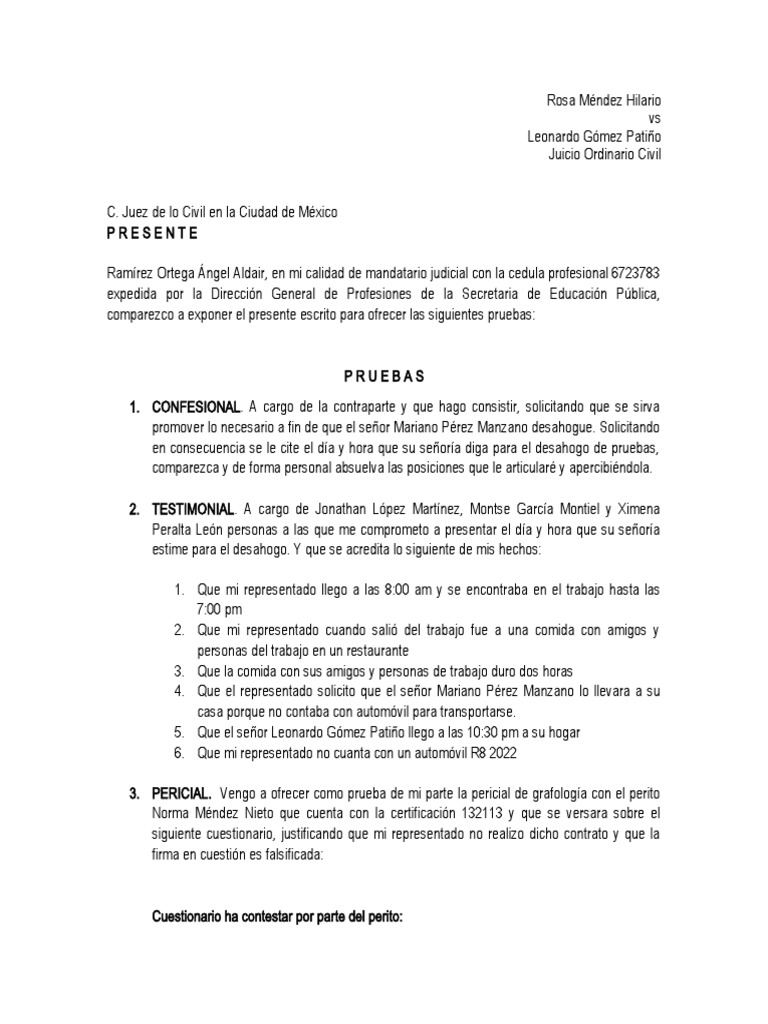 Escrito de Ofrecimiento de Pruebas Civil | PDF