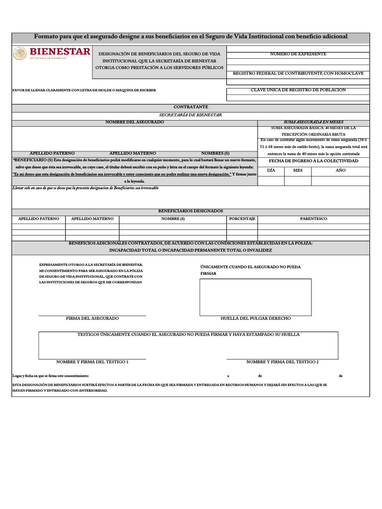 Formato - Designacion - Beneficiarios - SVI Editable | PDF | Seguro de ...